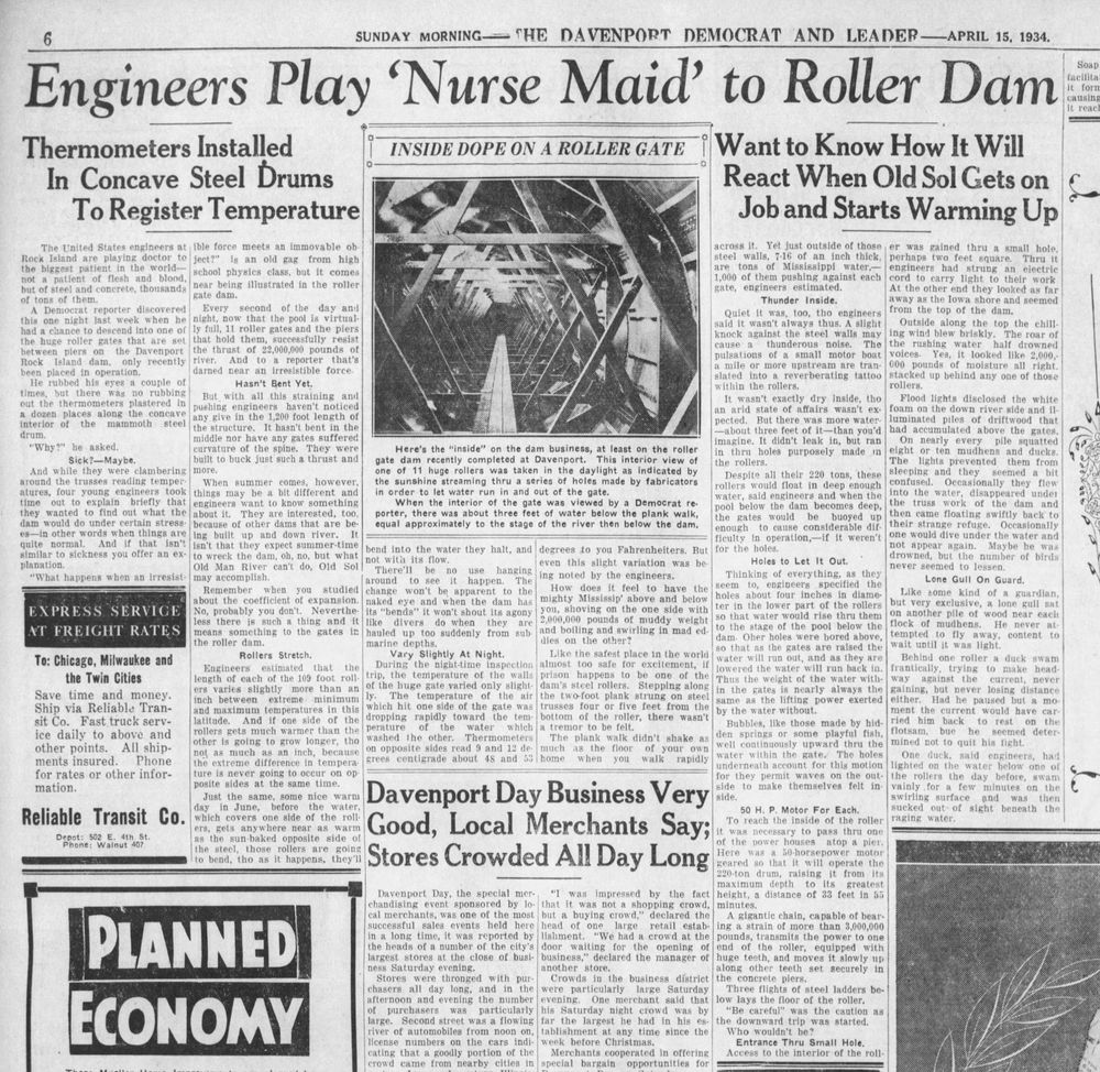 Roller Dam across the Mississippi River between Davenport, Iowa and ...