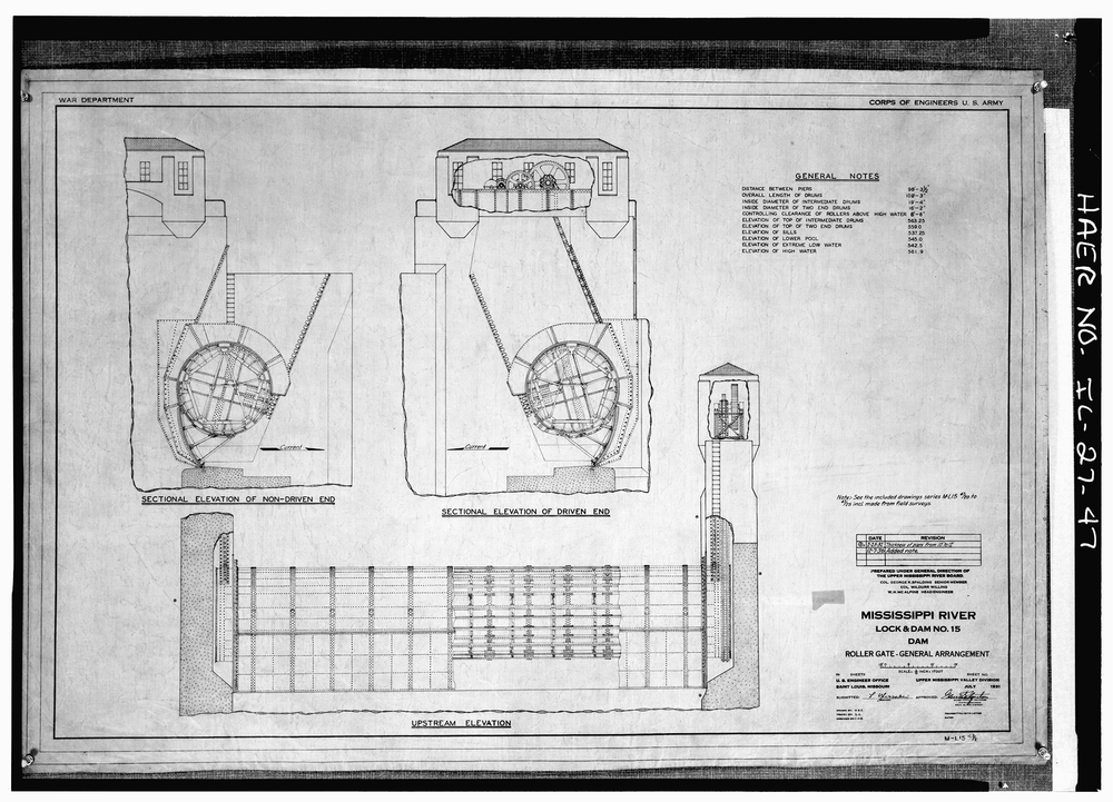 Roller Dam across the Mississippi River between Davenport, Iowa and ...
