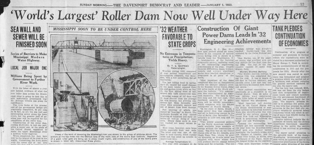 Roller Dam across the Mississippi River between Davenport, Iowa and ...