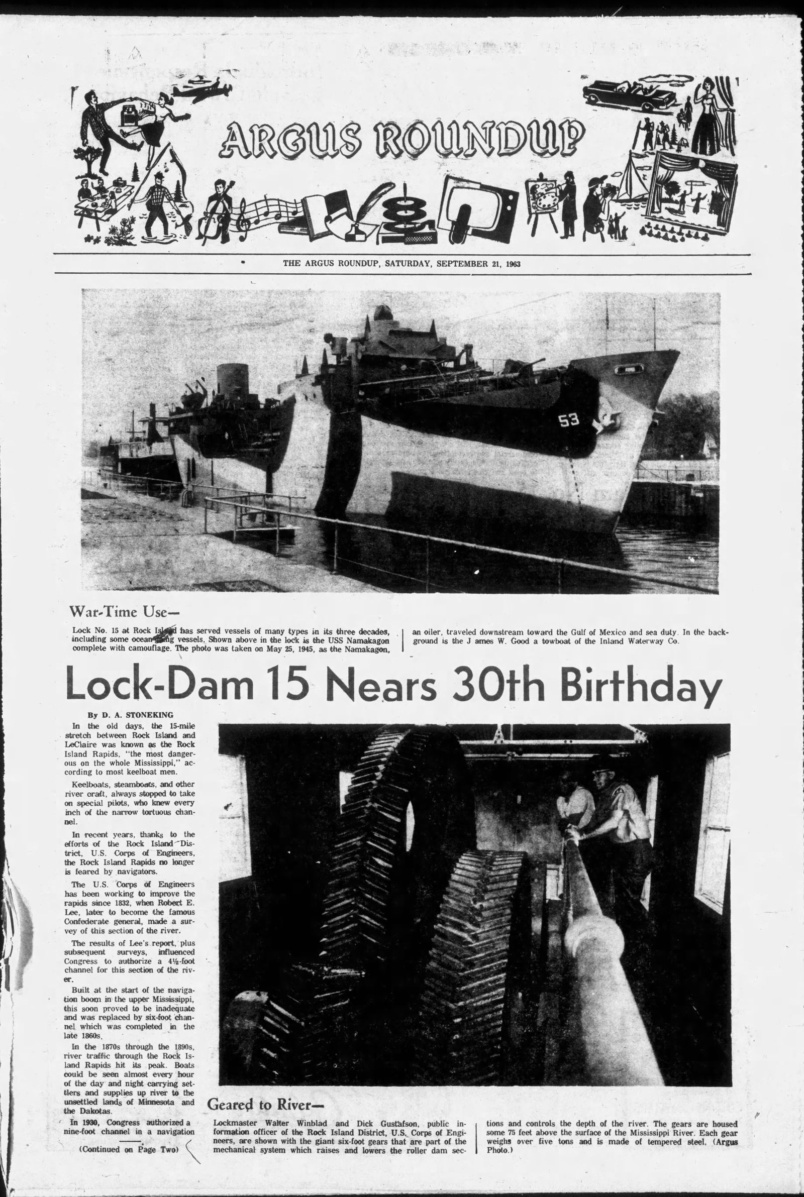 Roller Dam across the Mississippi River between Davenport, Iowa and ...