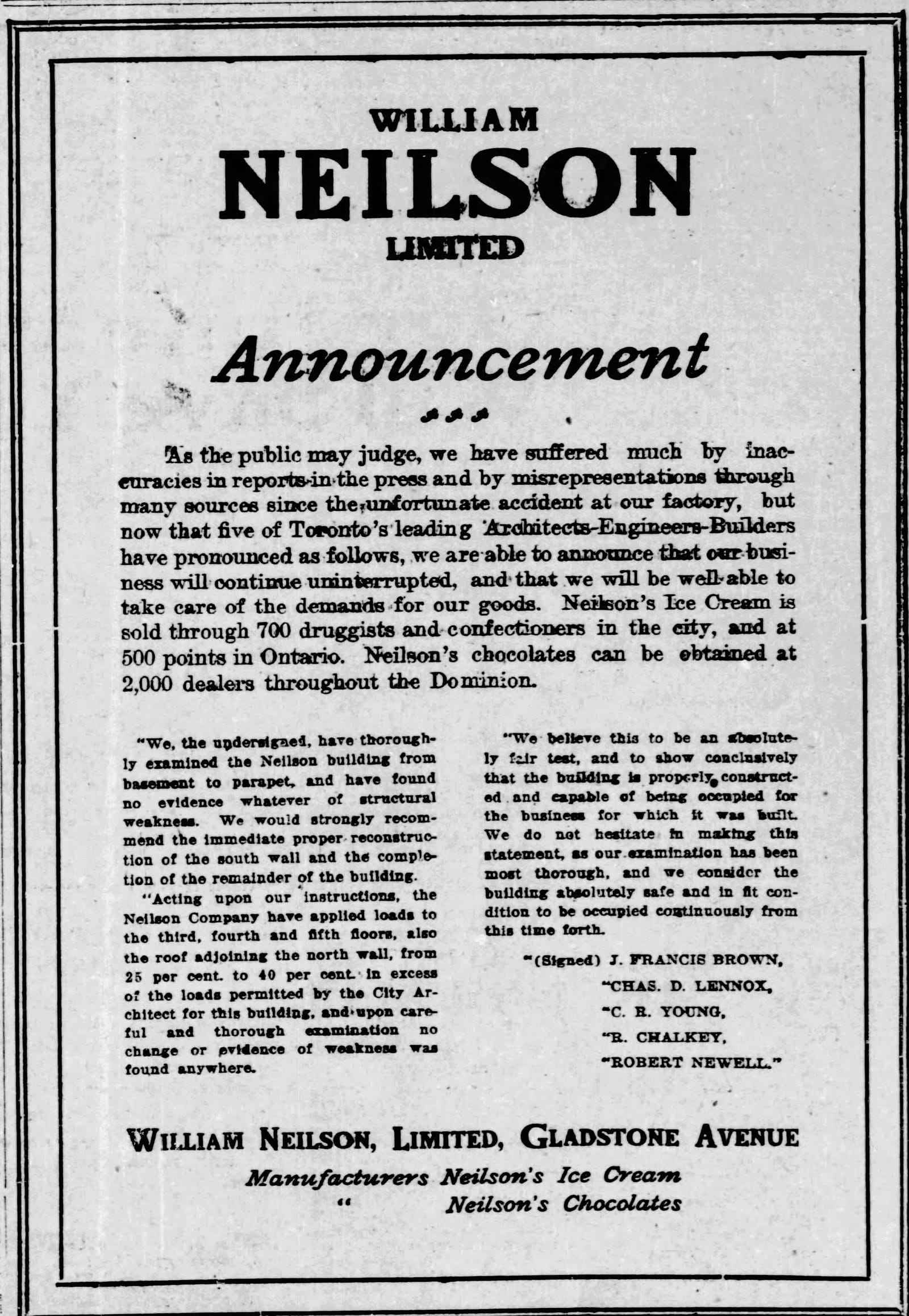 William Neilson Limited, Toronto